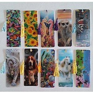 3 D Realistic Lenticular Bookmarks with Tassel Assorted 10 Pack