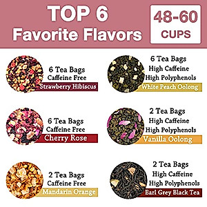 Taimei Teatime Assorted Loose Leaf Tea Sampler in Pyramid Tea Bag, Top 6 Flavors, 24 Herbal Tea Bags, All Natural High to No Caffeine Tea Variety Pack - Earl Grey, Oolong, Herbal, Fruit Tea in Tea Assortment Gift Set, Hot and Iced Tea