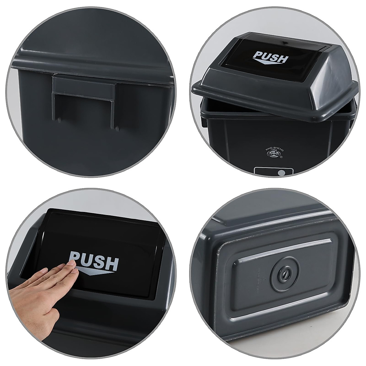 Wekioger 4 Packs Plastic Trash Can with Swing Lid, 20 L Kitchen Swing Top Garbage Bin, Grey