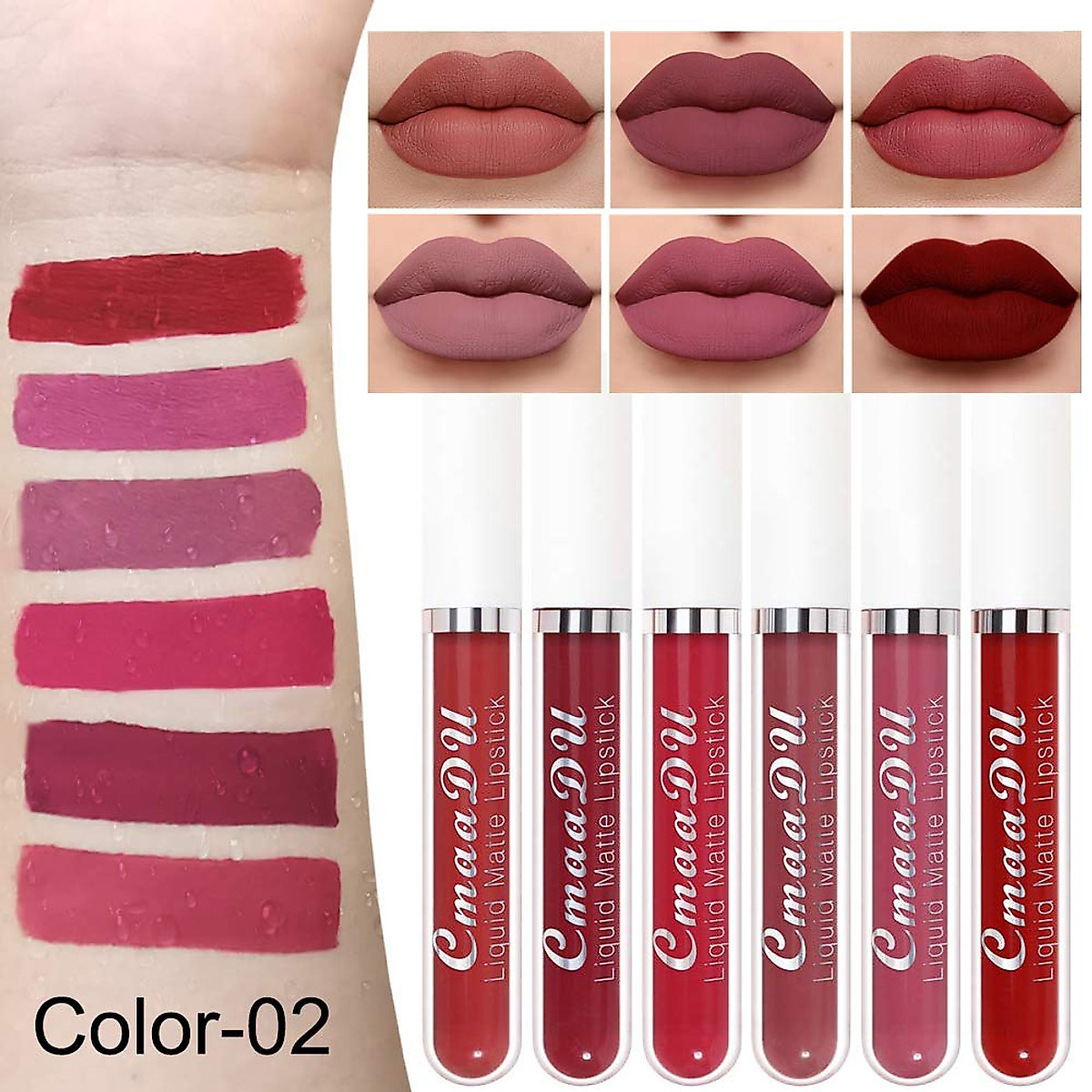6Pcs Matte liquid lipstick Set,Dark Red Matte Lipstick Lip Stain Long Lasting 24 Waterproof Lip Gloss Gift Set ,Lipstick Sets for Women Lippies Lip Matte Makeup Lipgloss Beauty Cosmetics (Color-02)