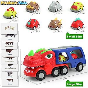 DUKASOU Dinosaur Truck Toddler Toys Car for Boys 3-5, Dinosaur Transport Carrier with 7 Pull Back Dino Car&amp; Light Music for Kids Age 3 4 5 6 Gift, Birthday Party for Boys Girls 3-8