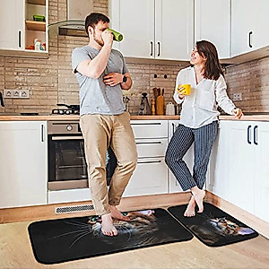 Bengal Cat Kitchen Rugs and Mat 2 Pieces Set Cushioned Anti Fatigue Kitchen Mat Non Slip Doormat Runner Carpet Washable Farmhouse Decor for Home Kitchen Hallway Bedroom