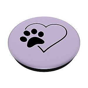 Black Paw Print Heart Dog Cat Light Pastel Purple PopSockets Swappable PopGrip