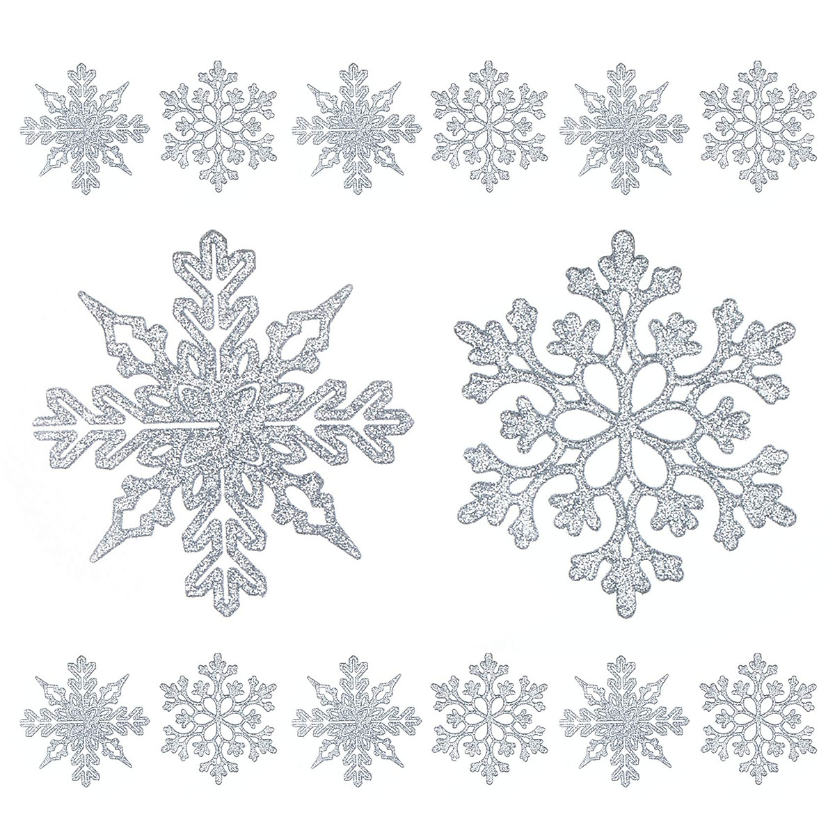 36Pcs Plastic Snowflake Ornaments, Christmas Silver Glitter Snowflake Hanging 4 Inches Large Snowflake Pendants Decorations for Christmas Tree Window Wedding Embellishing Party Decorations(Silver)