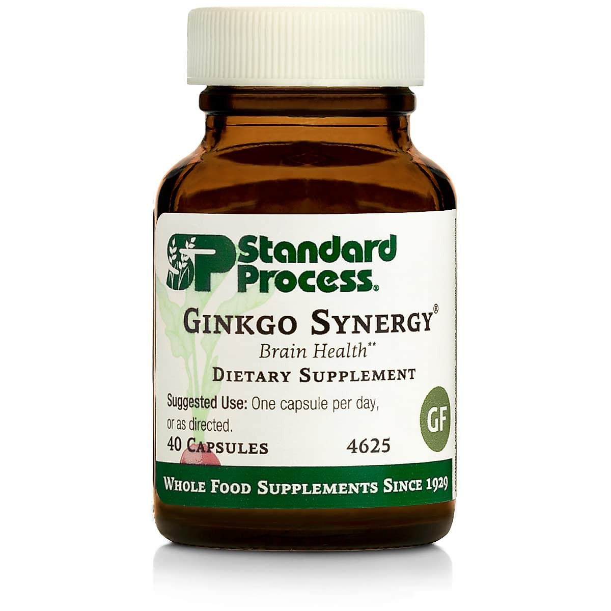Standard Process Inc. Ginkgo Synergy - Whole Food Mental Clarity, Brain Health Supplement, Brain Support and Blood Flow with Grapeseed Extract, Buckwheat, Gotu Kola, Ginkgo Biloba - 40 Capsules
