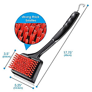 Unicook Outdoor Grill Brush, Heavy Duty Nylon BBQ Cleaning Brush, Removable Head XL Gas Grill Cleaner, Durable and Effective, Best Alternative to Dangerous Wire Brush, Do Not Use on Hot/Warm Grill