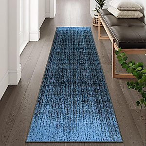 Wonnitar Washable Long Hallway Runner Rug, 2'6"x8' Non Slip Runners for Kitchen Floor, Modern Ombre Blue Non Shedding Ultra Thin Entryway Carpet Runners for Bathroom Hall