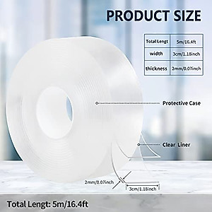 Double Sided Tape Heavy Duty, 1.18" x 16.4FT(Sufficient Size) Nano Tape Strong Adhesive Mounting Tape, Multipurpose Removable & Reusable Double Transparent Tape for Walls, Carpet Home Decoration