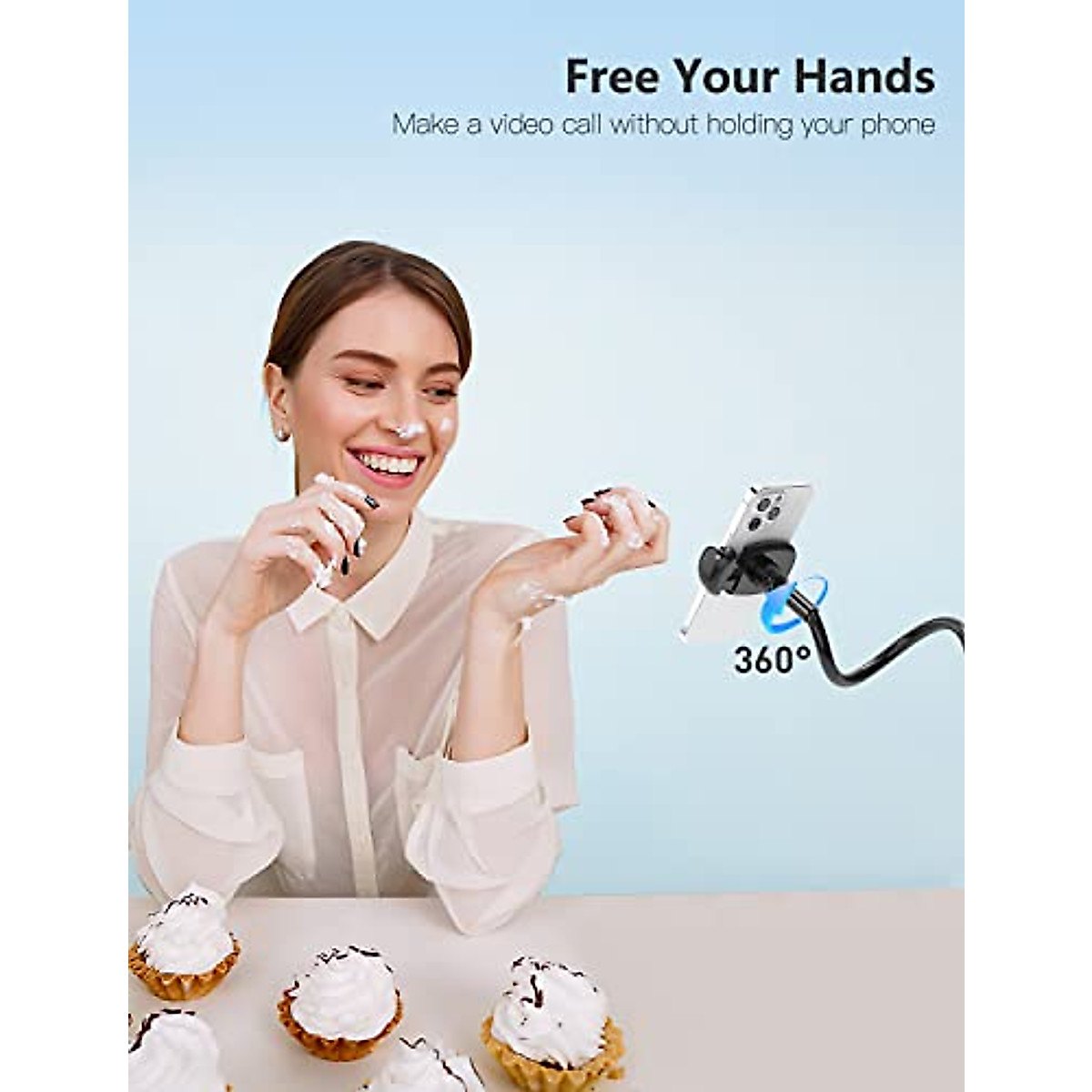 Tryone Gooseneck Phone Holder Stand for Bed Flexible Arm Adjustable Cell Phones Mount Clamp on Desk Bedframe Compatible with iPhone 14 Pro Max 13 12 11 X SE Series/Samsung S22 or Other 4"-7" Devices