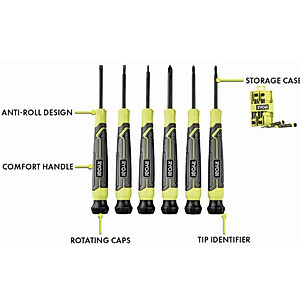 12-Piece Screwdriver Bundle with 6 Screwdrivers and 6 Precision Screwdrivers, Chrome Plated, Cushion Grip Handles, Magnetic Precision Fit Tip, Anti-Roll Body, Hang Hole and Buho Tool Pouch