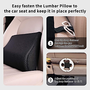 TISHIJIE Memory Foam Lumbar Support Pillow for Car - Mid/Lower Back Support Cushion for Car Seat (Black)