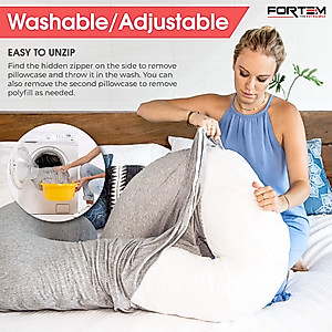 FORTEM Pregnancy Pillow for Maternity, C Shaped Full Body Pillow w/ Knee & Neck Support, Washable Cover