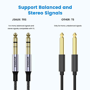 MOSWAG 6.35mm (1/4) TRS to 6.35mm (1/4) TRS Stereo Audio Cable 15 Ft Male to Male with Nylon Braided for Electric Guitar, Bass, Amplifier, Mixer, Keyboard, Speaker