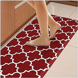 VRINO 0.47 InchThick Kitchen Floor Mat ， Waterproof, Non Slip, Comfortable Standing Kitchen Memory Foam Floor Mats ， for Kitchen, Office, Sink,Red-17.3×47""