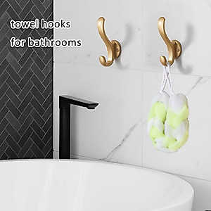 WASYPLSFOI Wall Hooks Over Door Key Towel Coat Hat Purse Hanger Holder Rack Double Hooks Heavy Duty for Wall Bathrooms Hanging Hooks, 5 Pack Gold