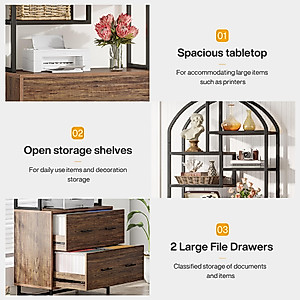 Tribesigns 4-Tier Bookshelf with 2 Drawers, Industrial Open Book Shelf Arched Bookcase, 70.8" Tall Storage Shelves Display Rack with LED Light and Metal Frame for Living Room (1, Grey)