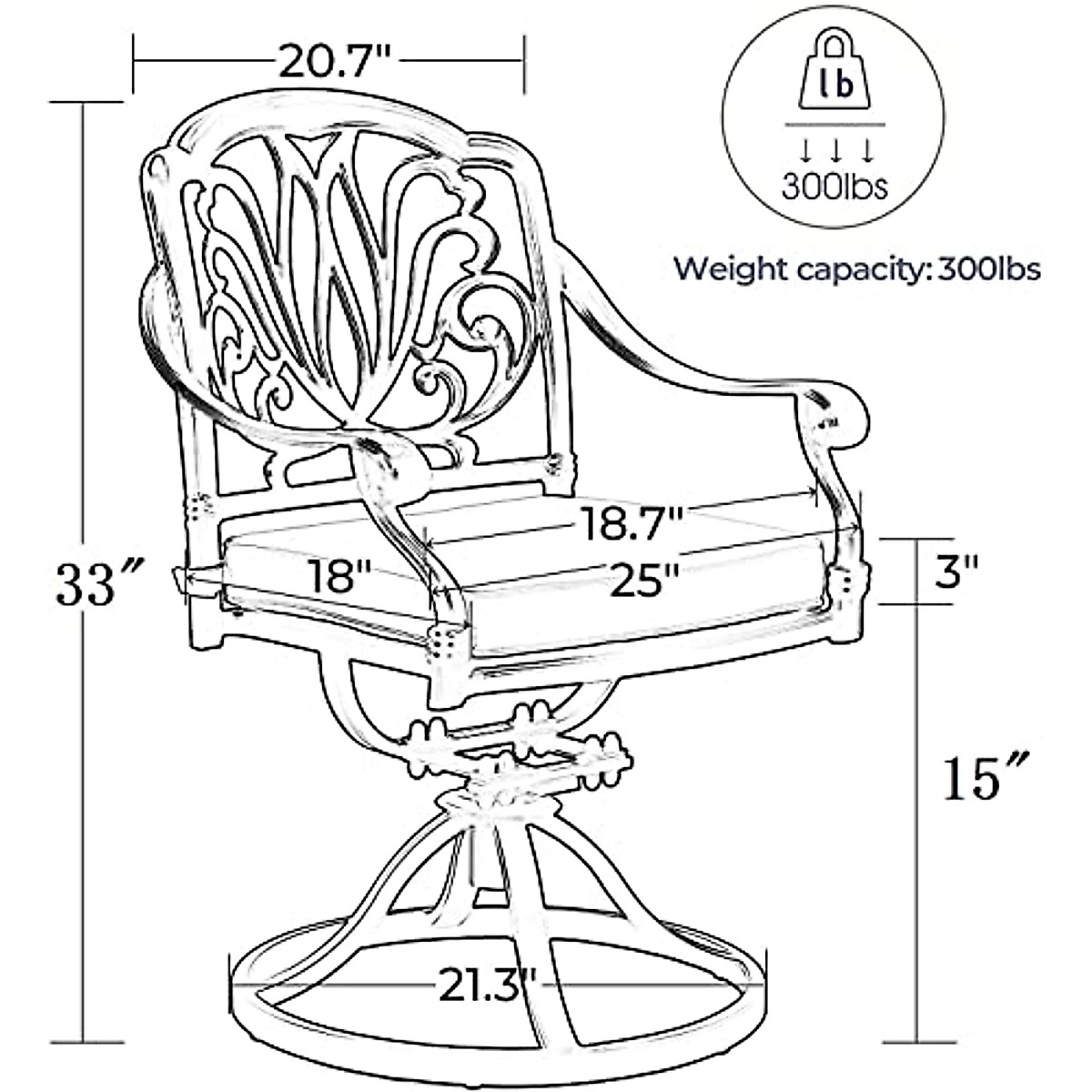 Grepatio 2 Piece Outdoor Patio Swivel Dining Chairs with Cushions, High Back Cast Aluminum Frame, Weather Resistant Metal Furniture for Lawn Garden Backyard (Swivel Rocker Chairs with Khaki Cushions)