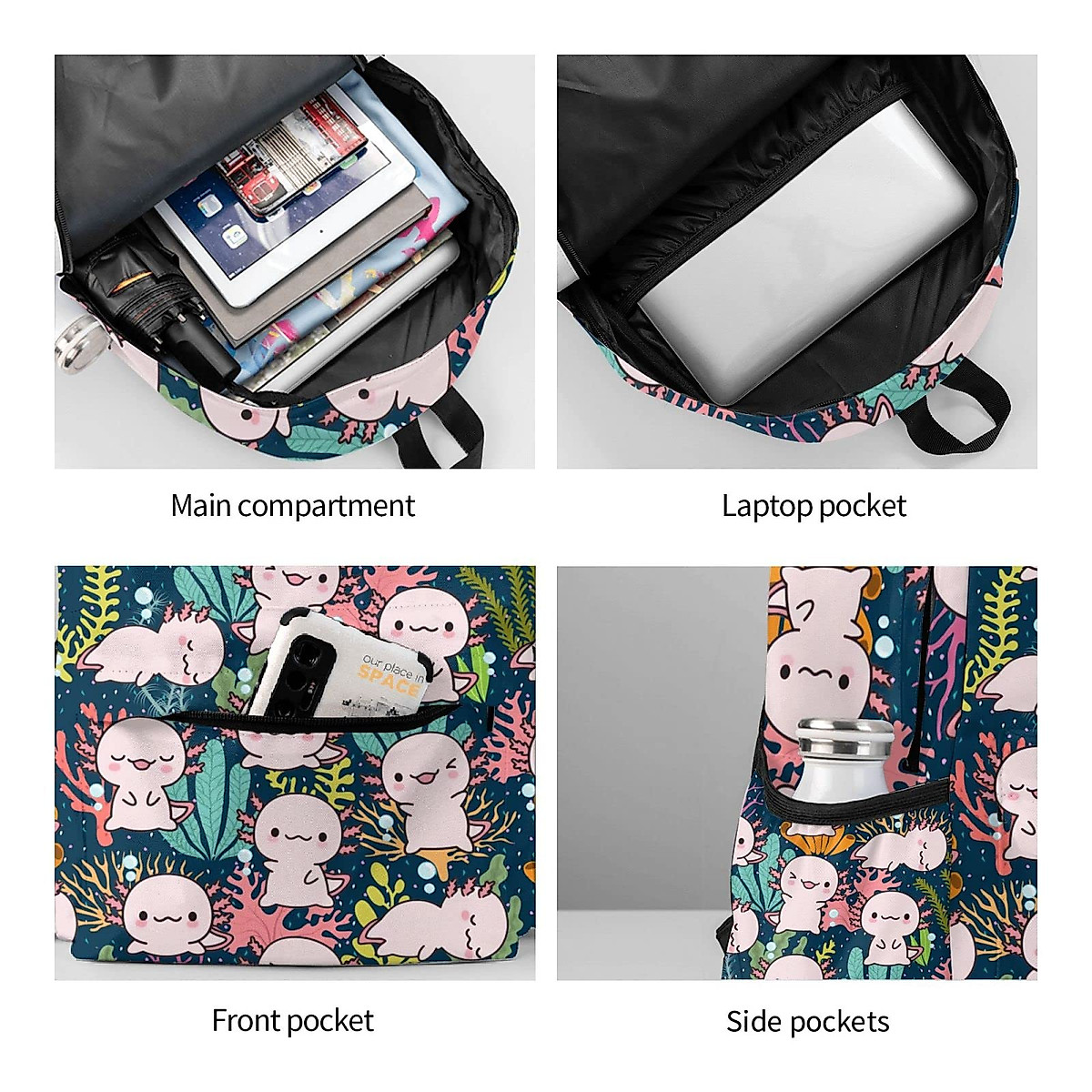 MISOLAXI Axolotl Sea Weed Aquarium Large Backpack Casual Daypacks, Backpacks For Men And Women College Bag Laptop Backpacks