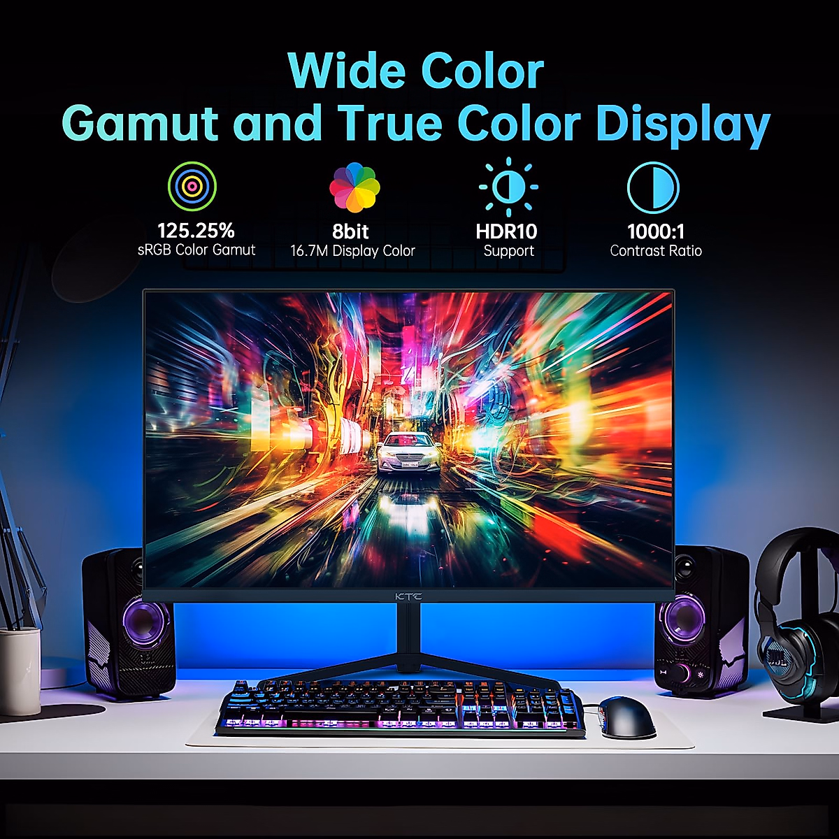 KTC 24 inch Monitor, Fast IPS 1080p 144Hz 165Hz 1ms, 125.25% sRGB, HDR, Borderless Gaming Monitor PC Monitor, FreeSync Premium & G-Sync, HDMI 2.0x2, DP1.4x2, Vesa Support, Eye Care for Gamers