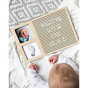 Pearhead Babyprints Letterboard Baby Handprint & Photo Frame, Wooden Customizable Letterboard for Baby, New Baby Keepsake