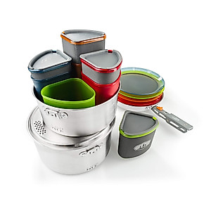 GSI Outdoors Glacier Stainless Camper 4 Person Packable Cookware & Dinnerware Set for Camping or Backpacking