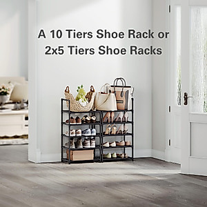 ciecie Shoe Rack, Shoe Organizer, 10 Tiers Non-Woven Fabric Shoe Shelves, Sturdy Shoe Rack for Closet, Garage & Corridor, Tall Shoe Rack for Entryway,11" D x 17.7" W x 68" H-Black