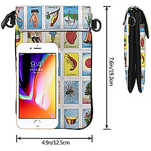 Loteria Card Pattern Women Soft PU Leather Cellphone Purse Wallet Handbag Small Crossbody Shoulder Bag
