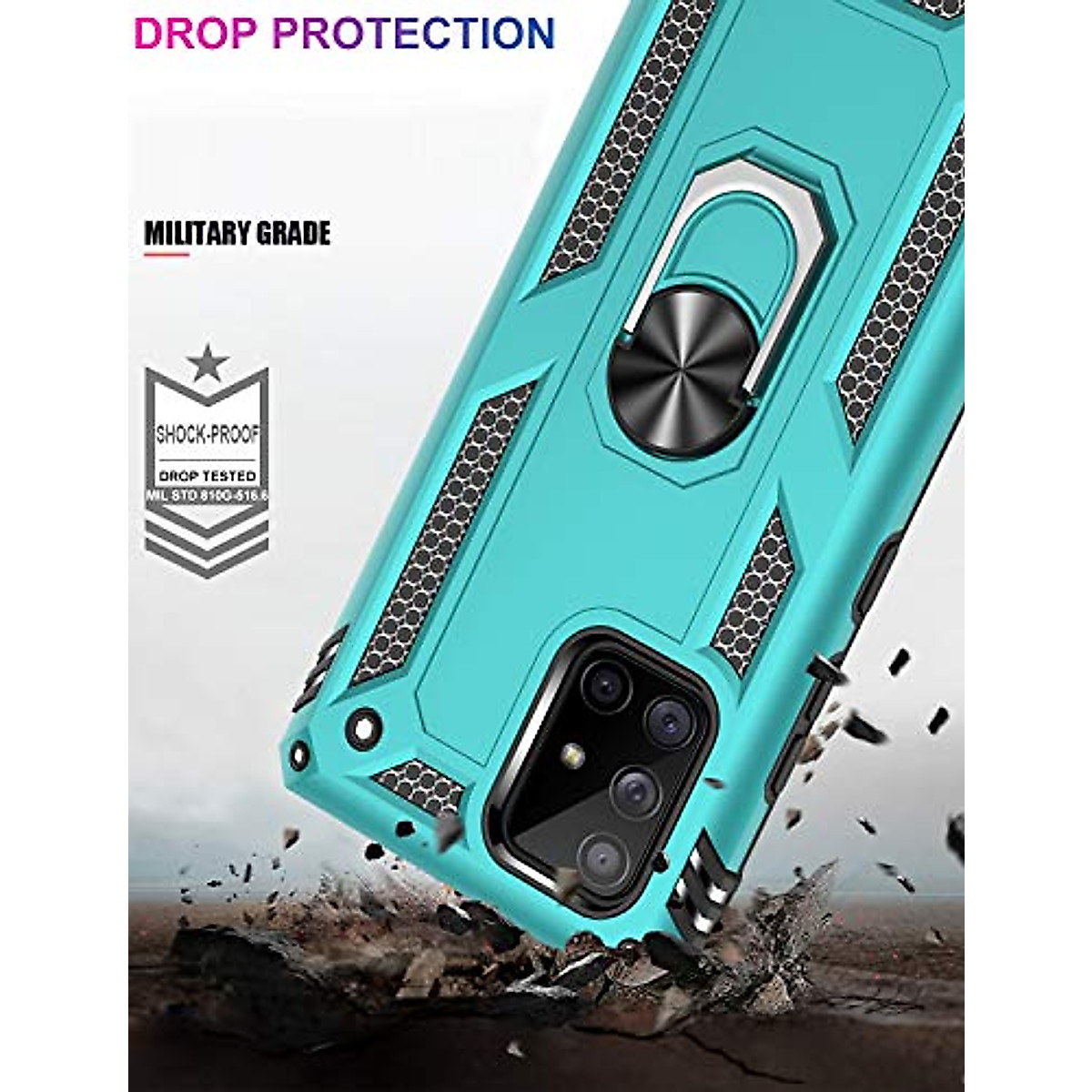 LUMARKE Galaxy A51 5G Case,Pass 16ft. Drop Tested Military Grade Cover with Magnetic Ring Kickstand Compatible with Car Mount Holder,Protective Phone Case for Samsung Galaxy A51 5G Teal