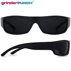 grinderPUNCH Mens Black Super Dark Sunglasses - Slim Wrap Around Gangster Style
