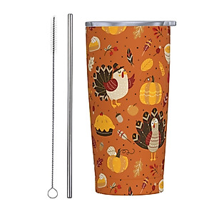 Thanksgiving Turkey 20oz Insulated Stainless Steel Tumbler With Lids And Straws Stainless Steel Double Wall Vacuum Insulated Travel Coffee Mug Leak-Proof Lid & Flip Lid For Hot And Cold Drinks
