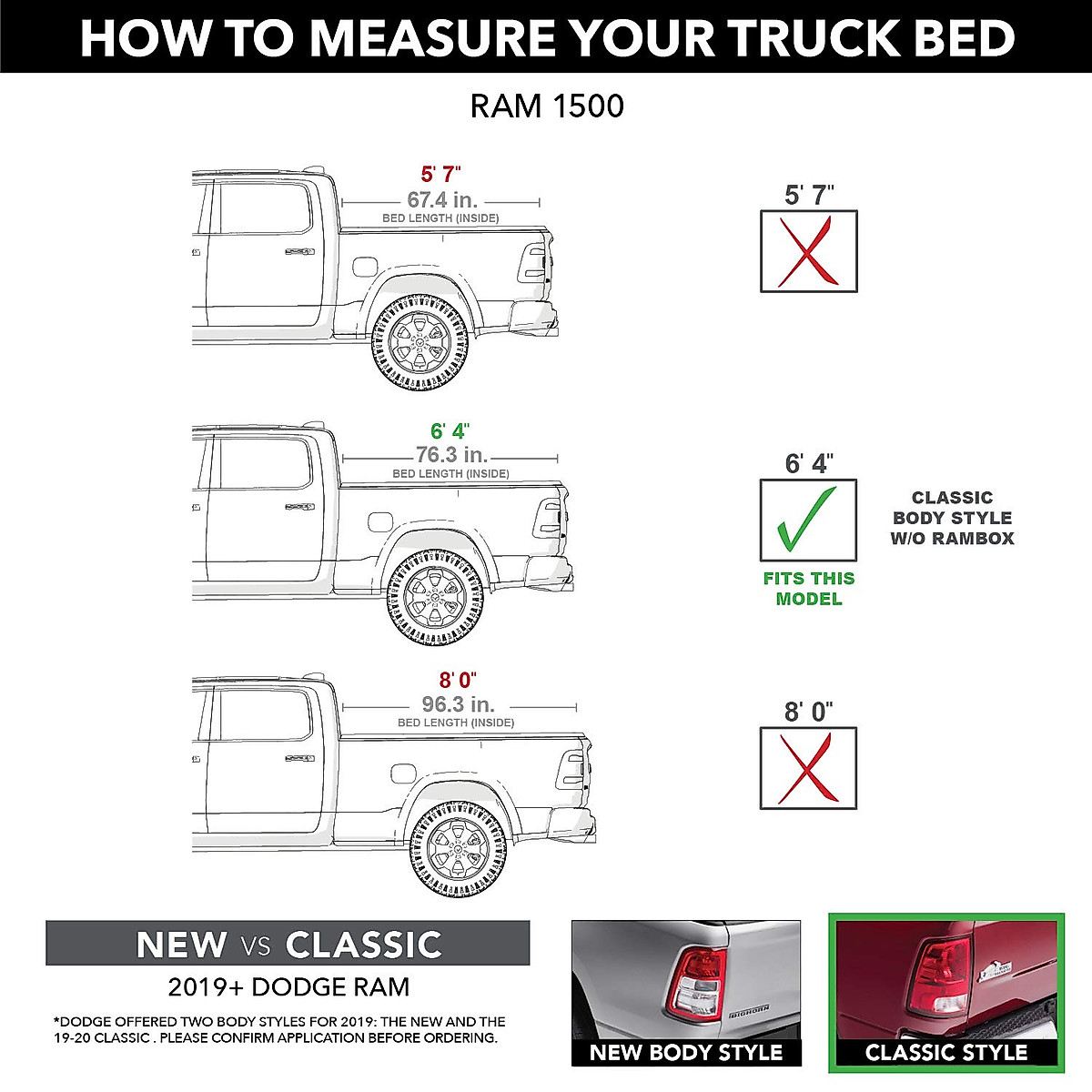 Tonno Pro Lo Roll, Soft Roll-up Truck Bed Tonneau Cover | LR-2015 | Fits 2009 - 2018, 2019 - 2020 Classic Dodge Ram 1500/2500/3500 6' 4" Bed (76.3")