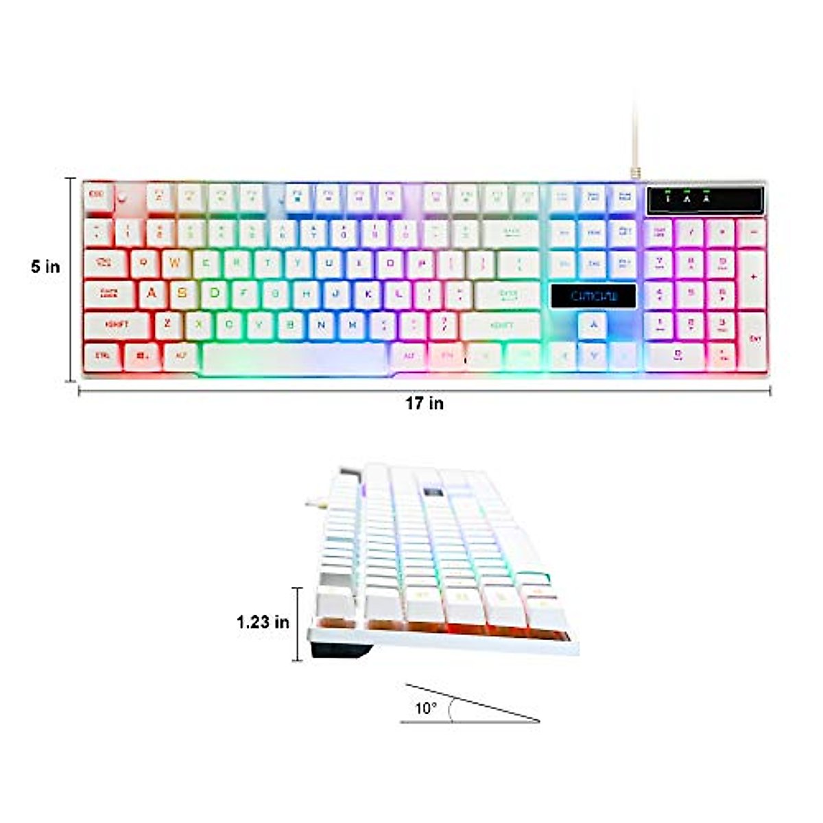 LED Backlit Wired Keyboard and Mouse Gaming Combo Mechanical Feeling Rainbow Backlight Emitting Character 3200DPI Adjustable USB Mice Compatible with PC Raspberry Pi iMac TDW910(White)