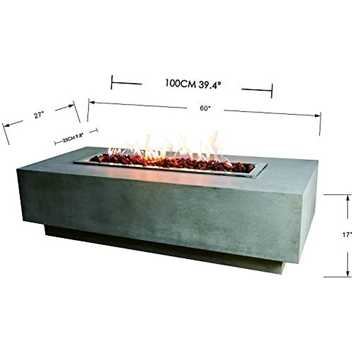 Elementi Granville Fire Table Cast Concrete Natural Gas Fire Table, Outdoor Fire Pit Fire Table/Patio Furniture, 45, BTU Auto-Ignition, Stainless Steel Burner, Lava Rock Included