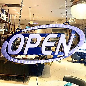 iKefe 24 x 12 Inch 16 Colors Gradient Running Effect LED Open Lights, LED Neon Light Up Open Sign with Remote Timer, Large Lighted Signage Sign for Business Hours, Shop, Nail, Hair Salon (Blue Base)