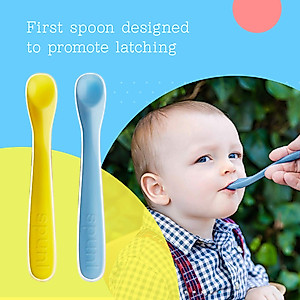 Spuni - First Baby Spoon for 4 Months Onwards, Bubbly Blue and Lucky Lemon Yellow, 2 Pack