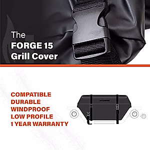 HitchFire Forge 15 Grill Cover, Water, Flame, UV Resistant, Weather Resistant Grill Cover for Portable Grill, BBQ Grill, Two Heavyweight Buckling Straps for Secure Fit