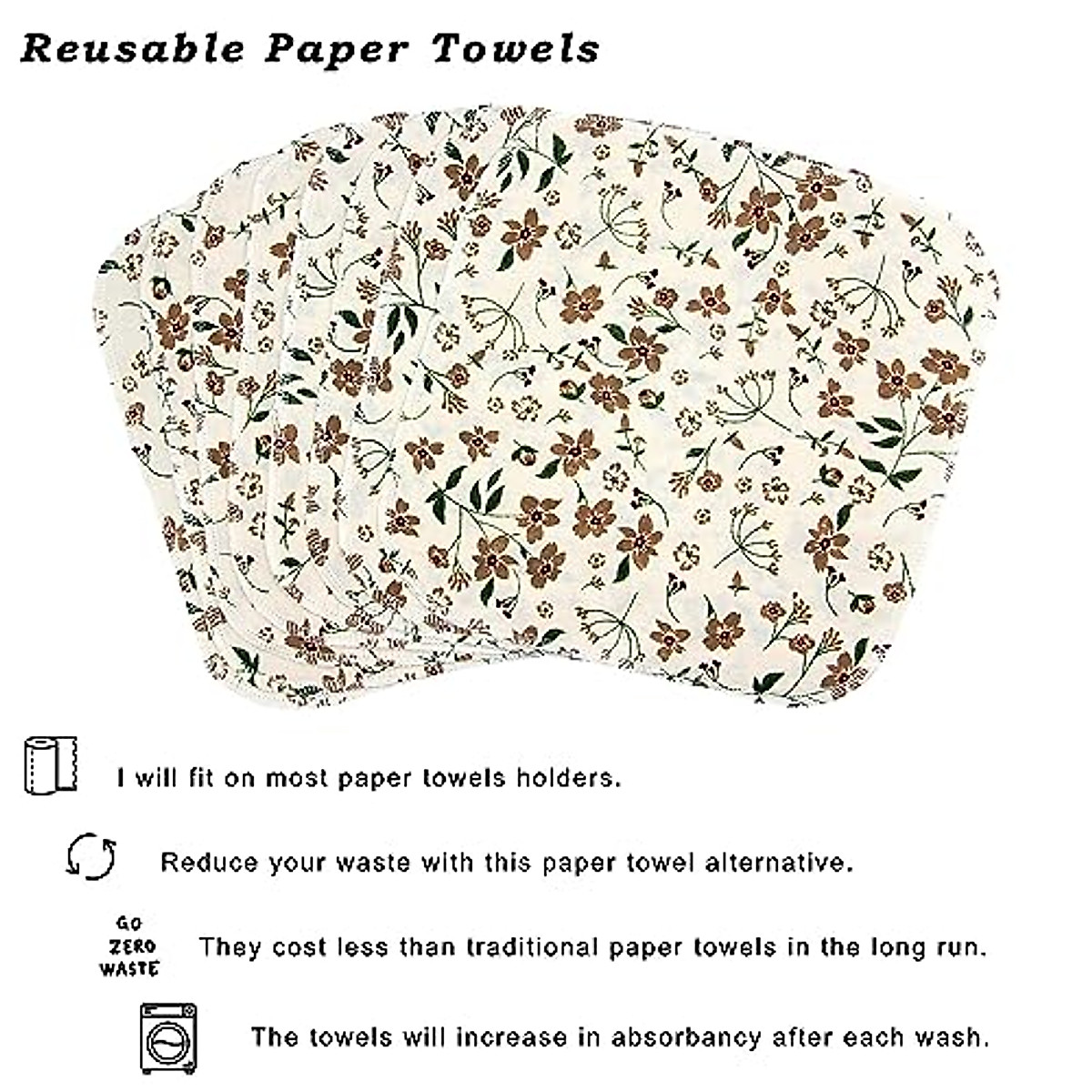 Pinowu Reusable Paper Towels Cotton Cloths (12pcs), Absorbent Kitchen Dishcloths (10x10 inch) Washable Paperless Towels Zero Waste Alternative Napkins for Kitchen Household Cleaning
