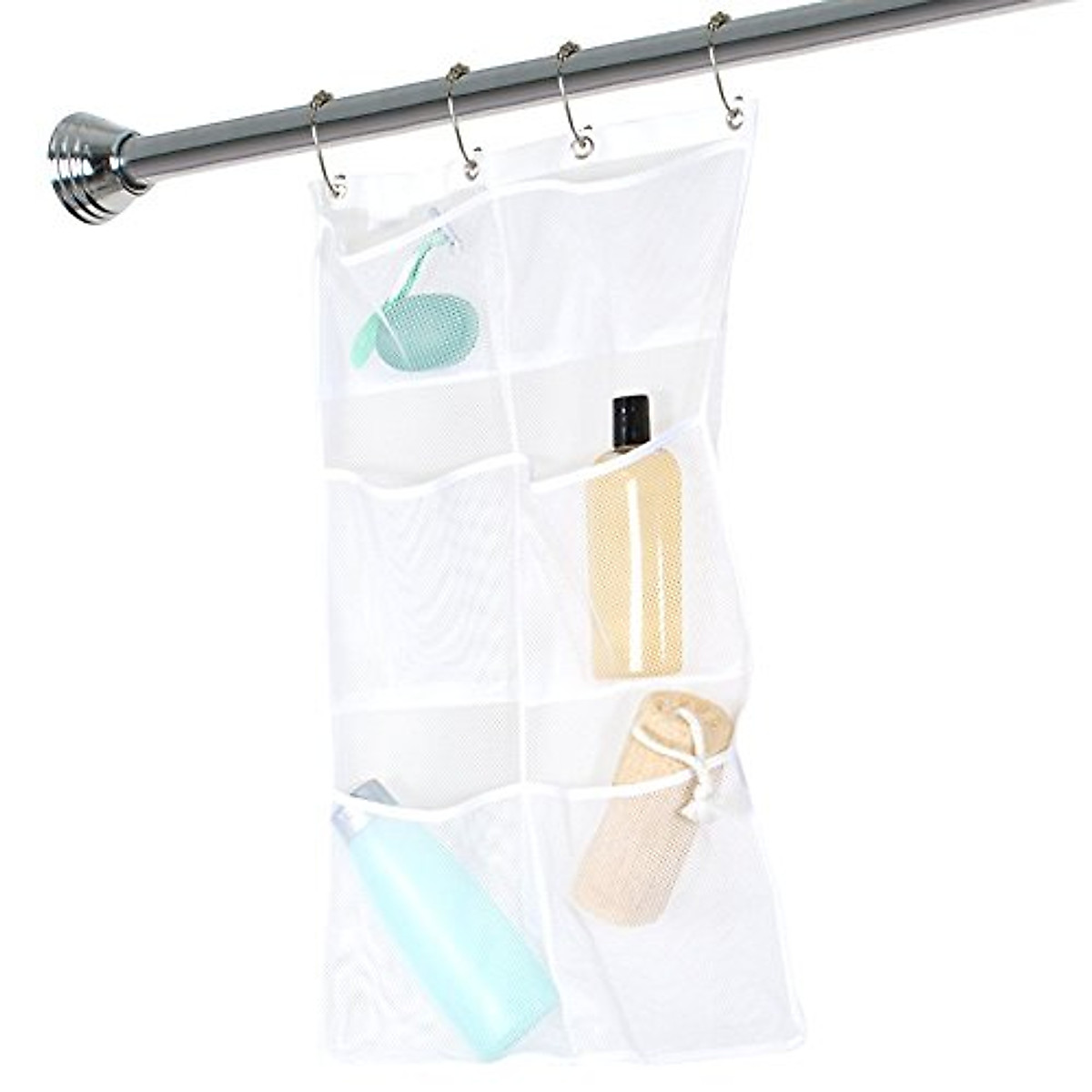 Bath Shower Sundries Hanging Storage Mesh Bag Case Pouch Organizer Container with Four Metal Buckles (White)