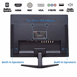 Cocar 21.5" CCTV Monitor, 16:9 BNC Monitor 1920x1080 Composite Component YPbPr/BNC/VGA/HDMI/Audio in Out, VESA Wall Mounting TFT LCD Display for Home Security Systems Surveillance Camera STB DVR NVR