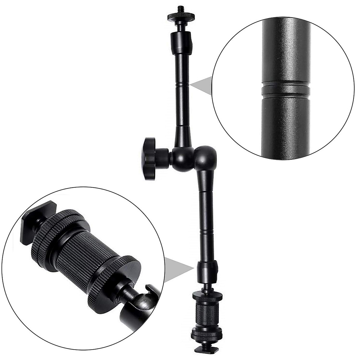WANBY 11 Inch Articulating Friction Magic Arm Adjustable w/Hot Shoe Mount 1/4'' Tripod Screw for Camera Rig, LCD Monitor, LED Flash Lights (11'Arm)