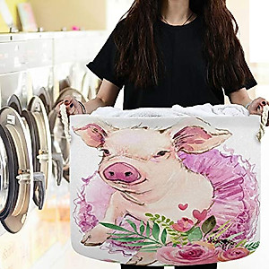 visesunny Storage Basket Cute Pig Pink Rose Nursery Hamper Basket Clothes Toy Storage Organizer Bin Box Collapsible Laundry Bag for Kid Room,Playroom,Bathroom,Living Room,Dorm,Office