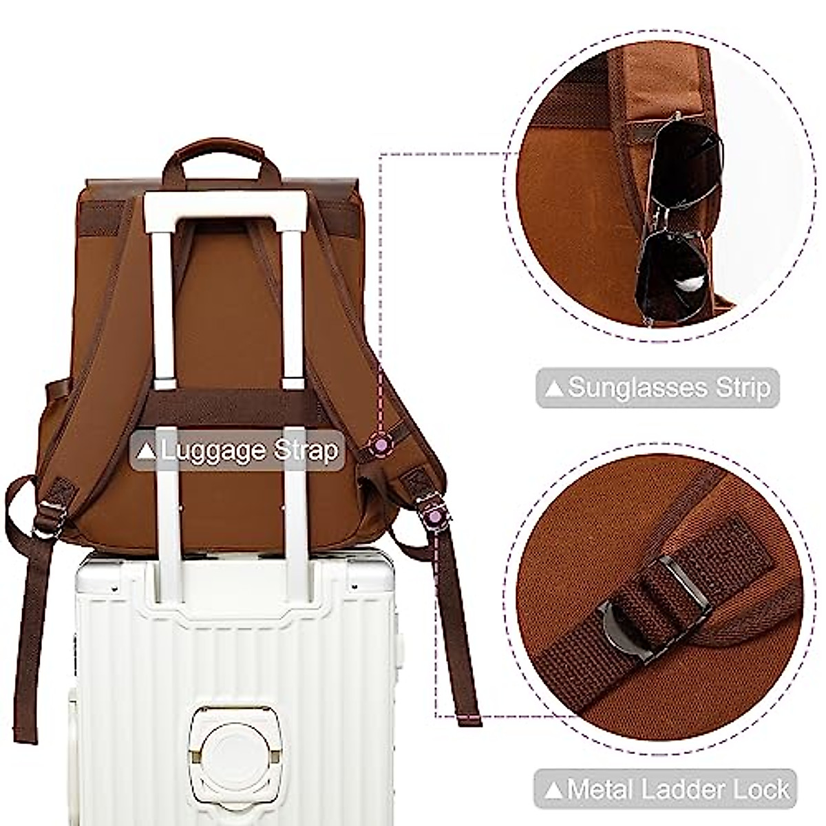 Modoker Waxed Canvas Backpack, Leather Rucksack Knapsack for Men Woman Satchel Backpack, Vintage Travel Laptop Backpack 15.6 Inch Retro Flap Backpacks Canvas Carry On Casual Bookbag Daypack Brown