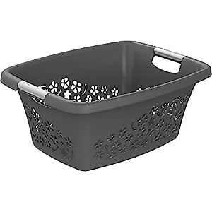 Rotho Flowers Laundry Basket with 2 Handles, Plastic (PP) BPA-, Anthracite, 25 L, (50.5 x 38.3 x 21.8 cm)
