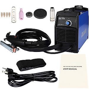 Riland FCAW MIG100E, 30-90 Amp Flux Core Wire Feed MIG Welder and Torch, 120V, 12 LBS, Easy Operation (expert welding parameters built-in and one knob adjustment)