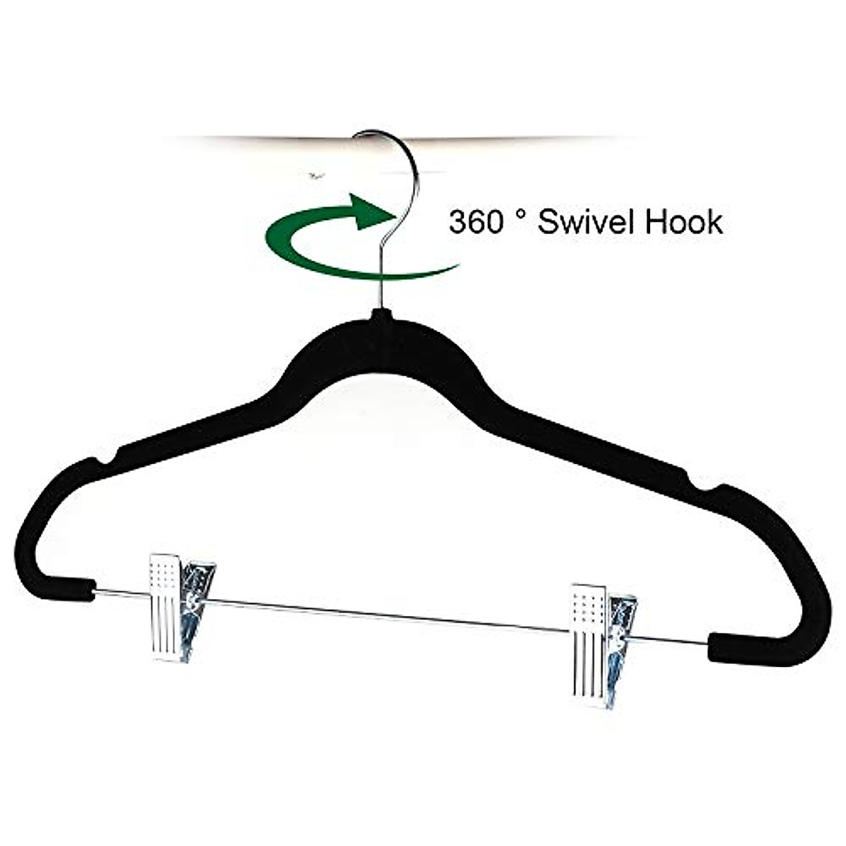 Tosnail 24 Pack Velvet Hangers Skirt Hangers Pants Clothes Hangers with Clips and Swivel Hook - Black
