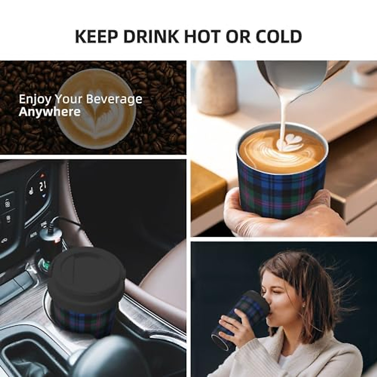 WANGXUEE Blue and Green Scottish Tartan Print 500ml Stainless Steel Travel Tumbler Double Wall Vacuum Insulated Coffee Mug