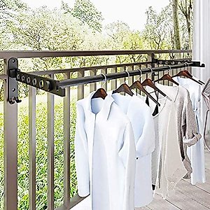 TYXTYX Black Folding Clothes Hanger Wall Mounted, Indoor Outdoor Aluminum Space Savers Clothes Rack, Laundry Hanger Dryer Rack, for Bathroom, Balcony,2pcs+40cm Pole