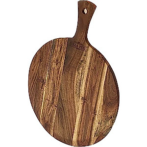 Mountain Woods Hand Crafted Large Acacia Wood Pizza Peel Charcuterie Board Artisanal Baking Board Cutting Board Serving Tray Paddle Serving Boards with Handle for Food, Fruits, Vegetables & Cheese Presentations - 21.25" x 16" x 0.625" (1)
