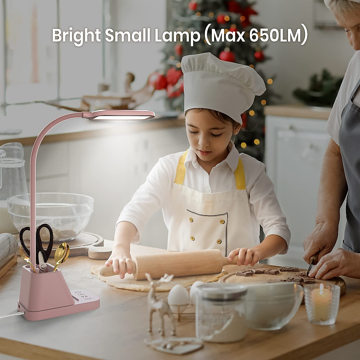 AXX Pink Desk Lamp for Kids, Cute Study Table Light for Bedrooms, Kawaii, USB Charging Port, Small, LED, 650LM, Room College Dorm Essentials, Office Accessories for Women Teen Girls