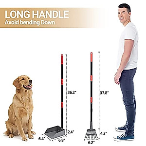 Heeyoo Dog Pooper Scooper, Dog Poop Tray and Rake Set, Pet Waste Removal Scoop with Long Adjustable Sectional Stainless Handles, 2 Pack